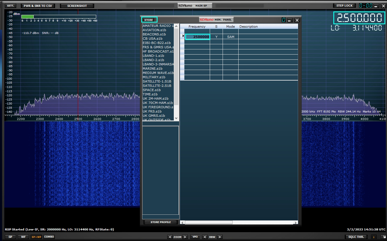 SAVING & RECALLING STORED FREQUENCIES – SDRUno